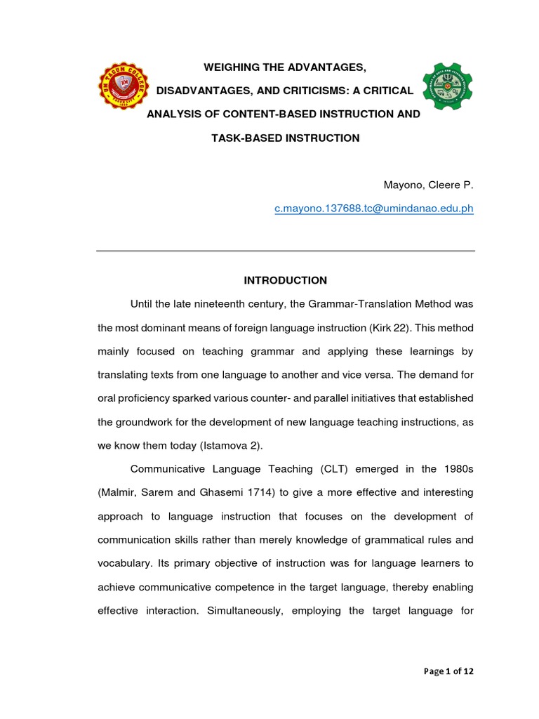Analyzing CBI and TBI Methods | PDF | Language Education | Second ...