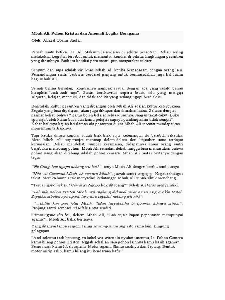 Mbah Ali Dan Pohon Kristen | PDF
