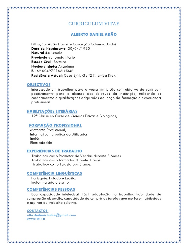 CV Alberto Daniel Adão Motorista | PDF