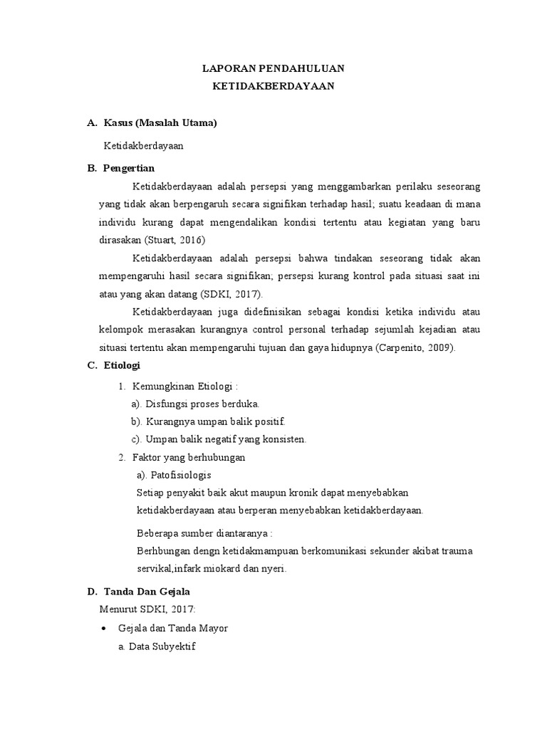 LP Dan Askep Ketidakberdayaan | PDF