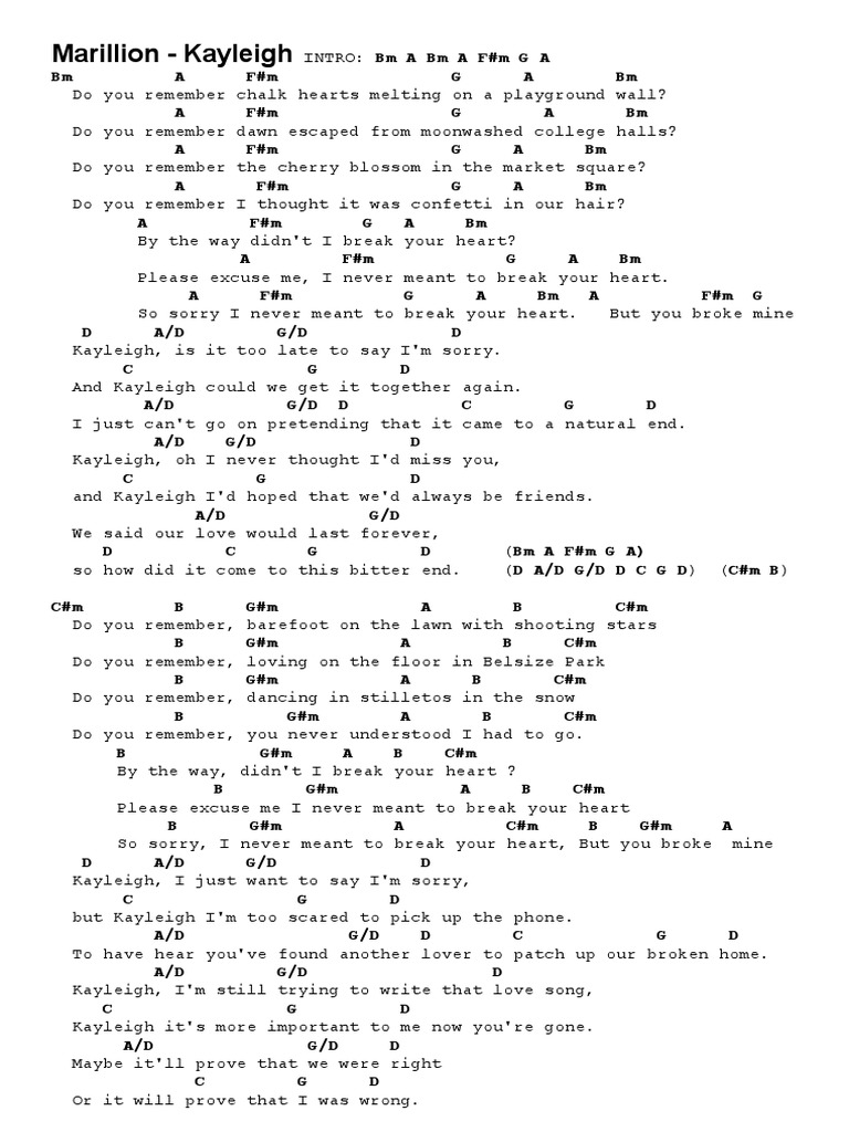 Marillion - Kayleigh - Lavander | PDF | Songs | Songs Written