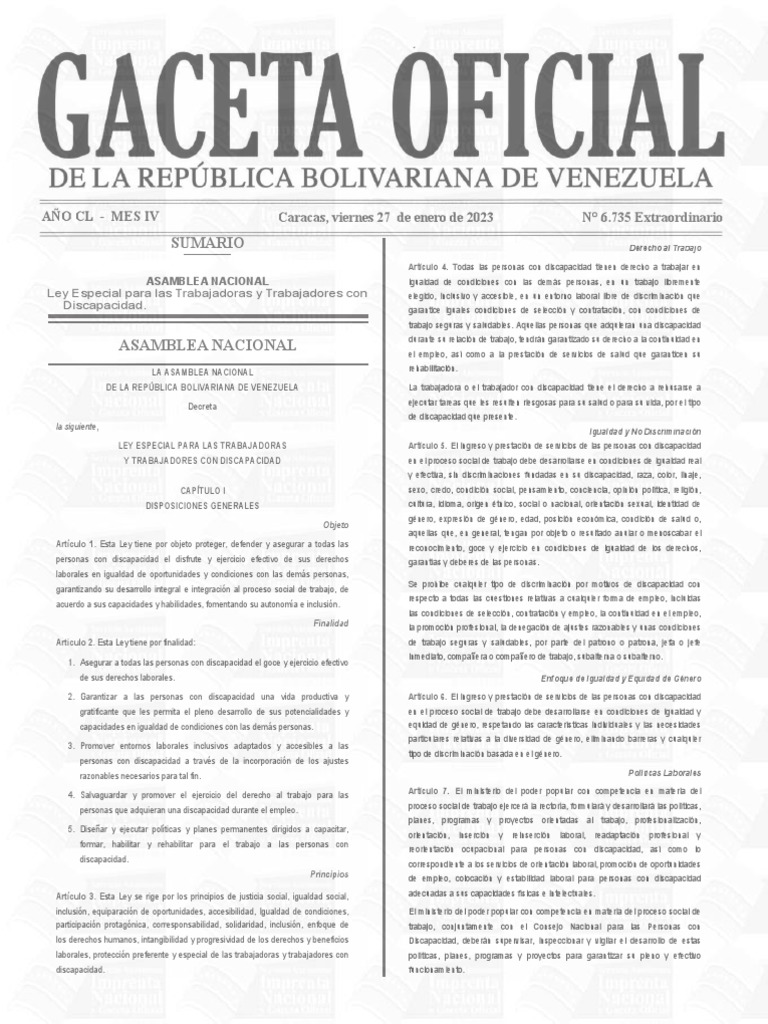 Ley Especial para Las Trabajadoras y Trabajadores Con Discapacidad ... Ley Especial para Las Trabajadoras y Trabajadores Con Discapacidad ...