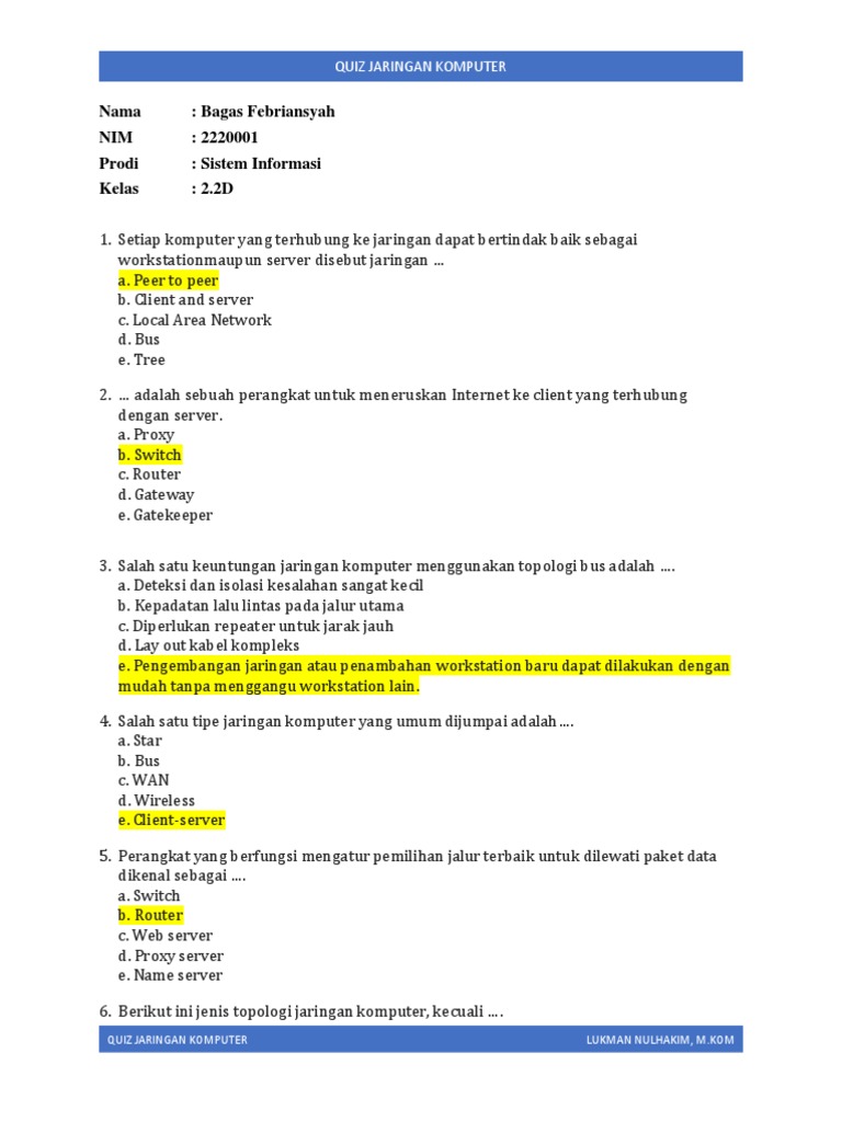 Quiz Jaringan Komputer | PDF