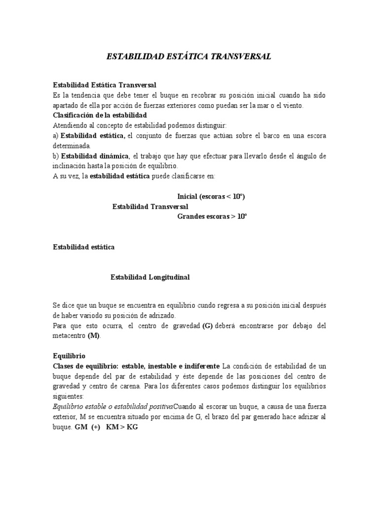 Estabilidad Estática Transversal | PDF