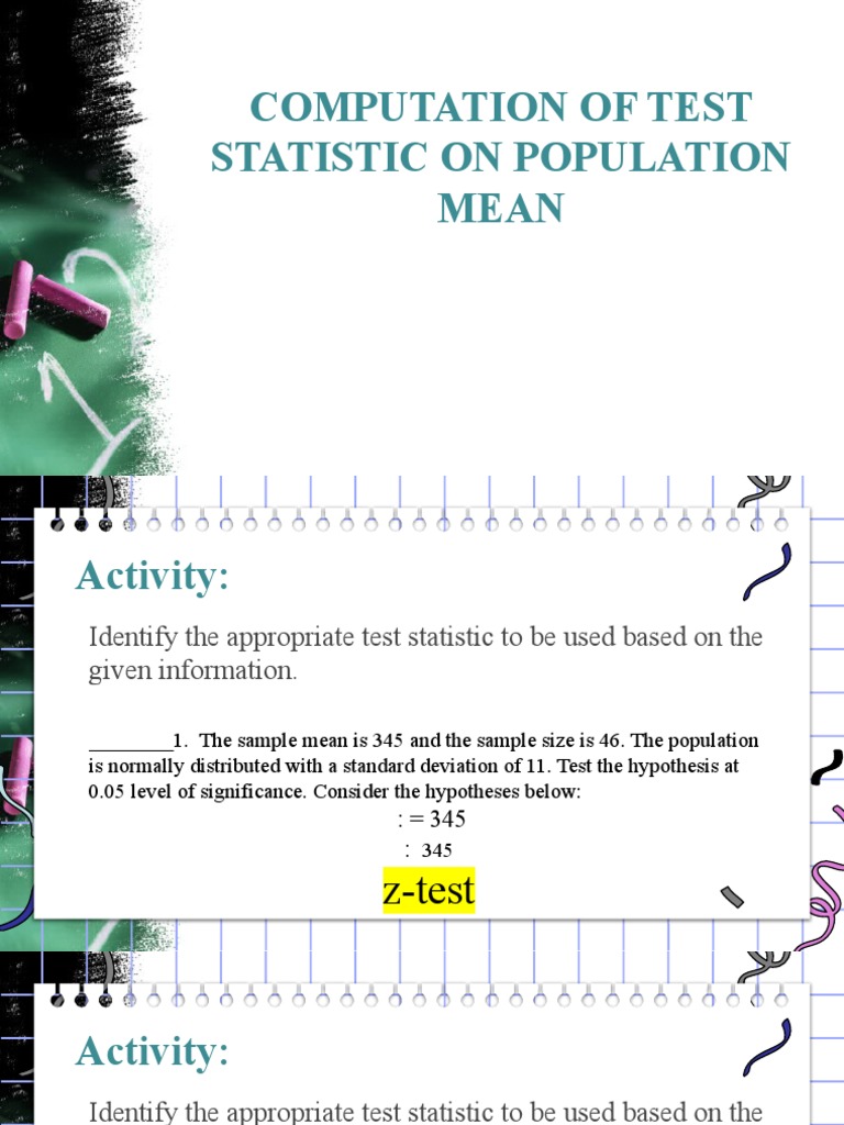 Computation Of Test Statistic On Population Mean Pdf Statistical Hypothesis Testing