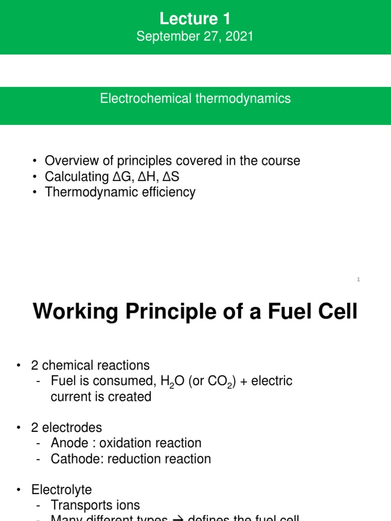 Lecture 1 Slides | PDF | Electrochemistry | Gibbs Free Energy Lecture 1 Slides | PDF | Electrochemistry | Gibbs Free Energy