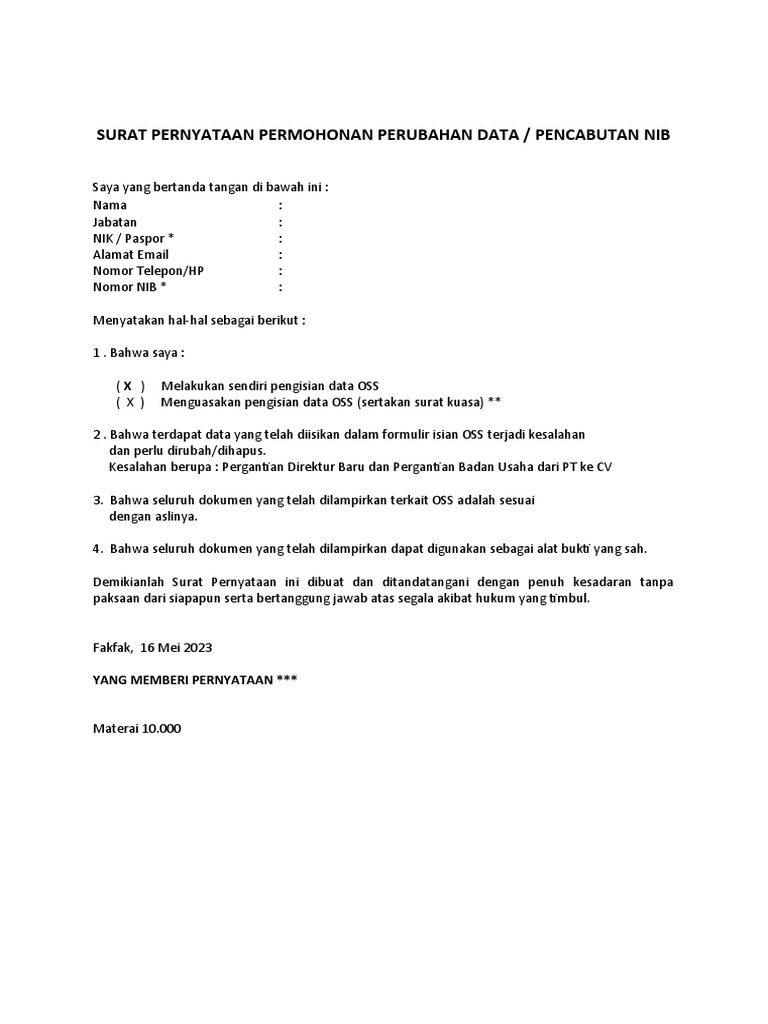 Permohonan Perubahan Data NIB | PDF