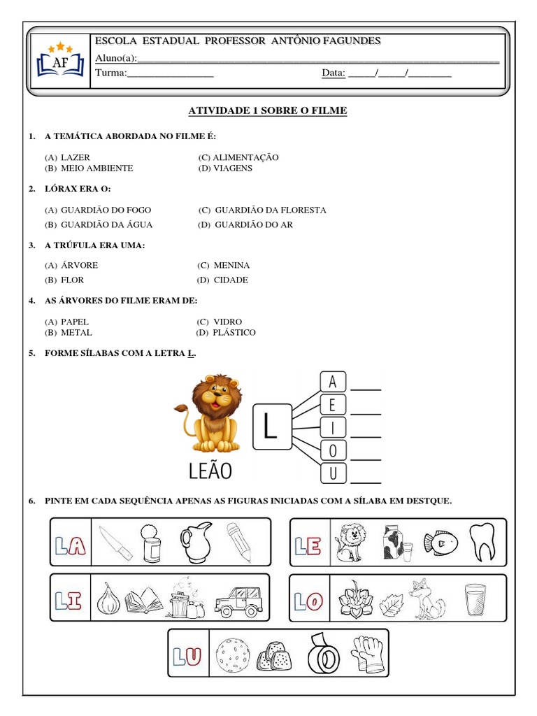Atividade Sobre o Filme o Lórax | PDF