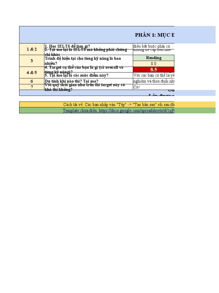 (Filled) IELTS Planning Template by An | PDF