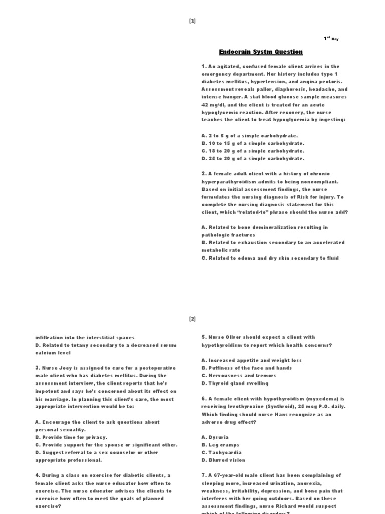 Endocrain Systm Question 1 ST Day | PDF | Hyperglycemia | Hypoglycemia