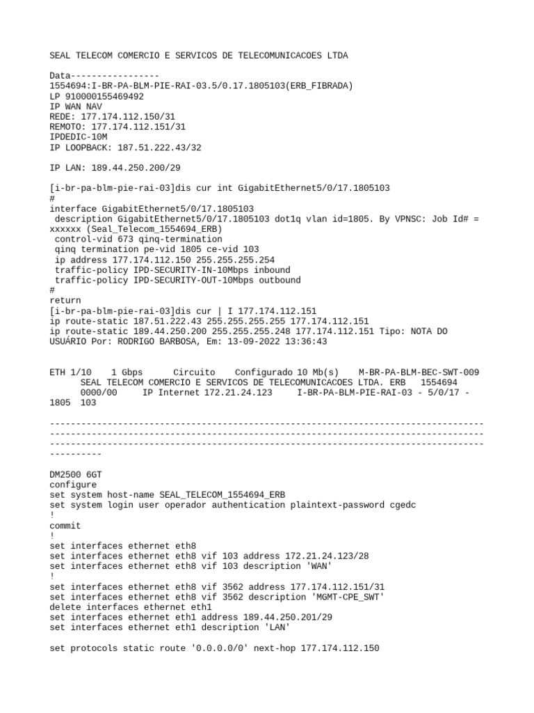 Seal Telecom Network Configuration Guide | PDF