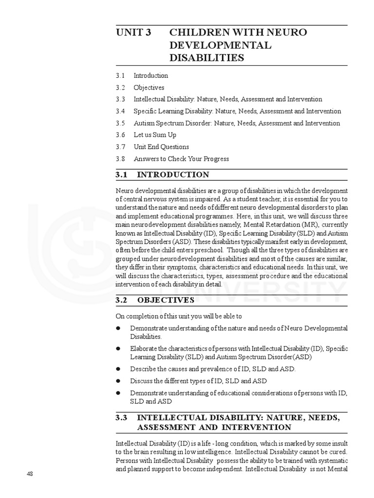 Unit 3 | PDF | Intellectual Disability | Learning Disability