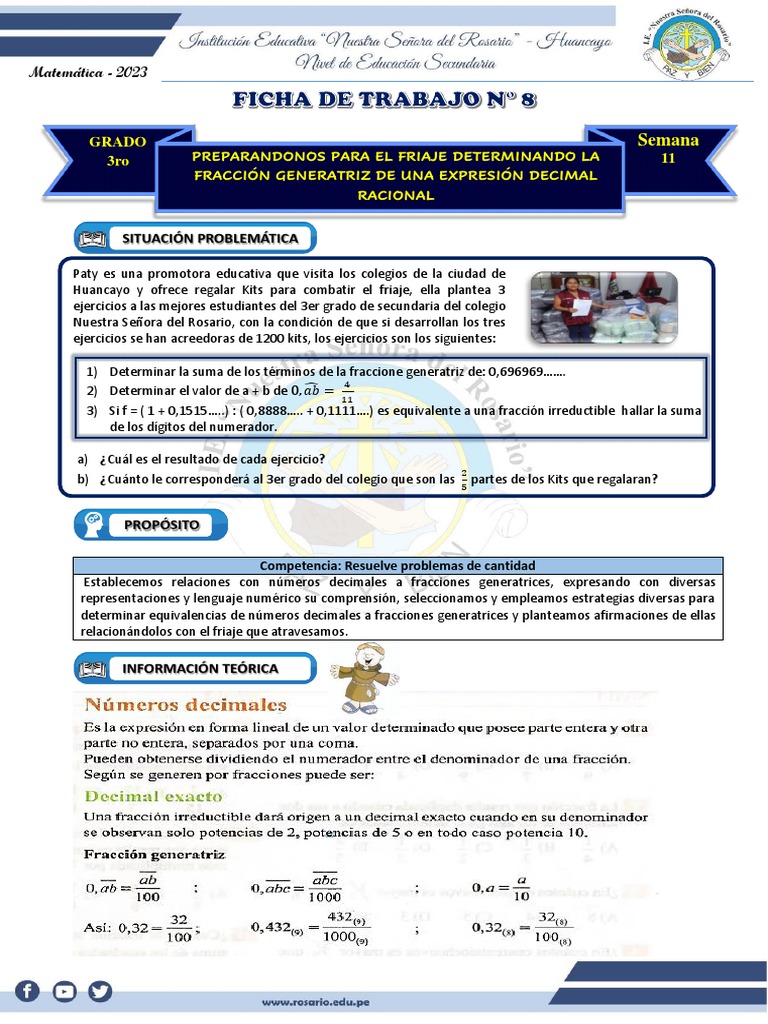 FICHA 8 Semana 11 - Fraccion Generatriz | PDF | Matemáticas
