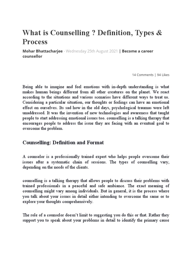 Understanding Counselling: Definition & Types | PDF | Psychotherapy ...