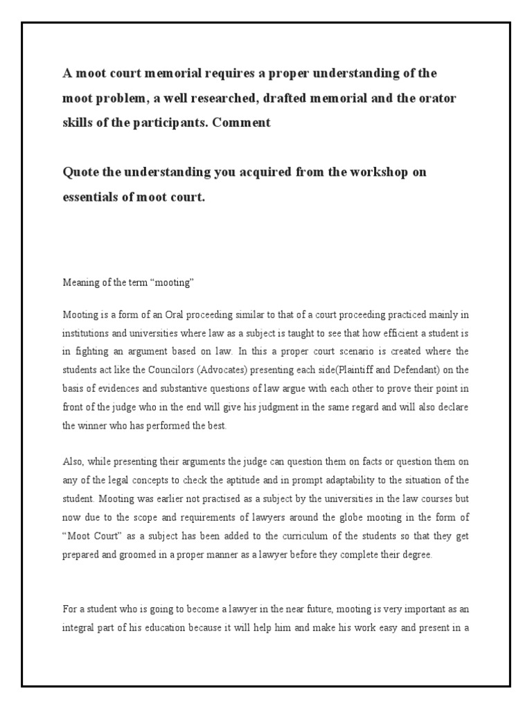 A Moot Court Memorial Requires A Proper Understanding of The Moot ...