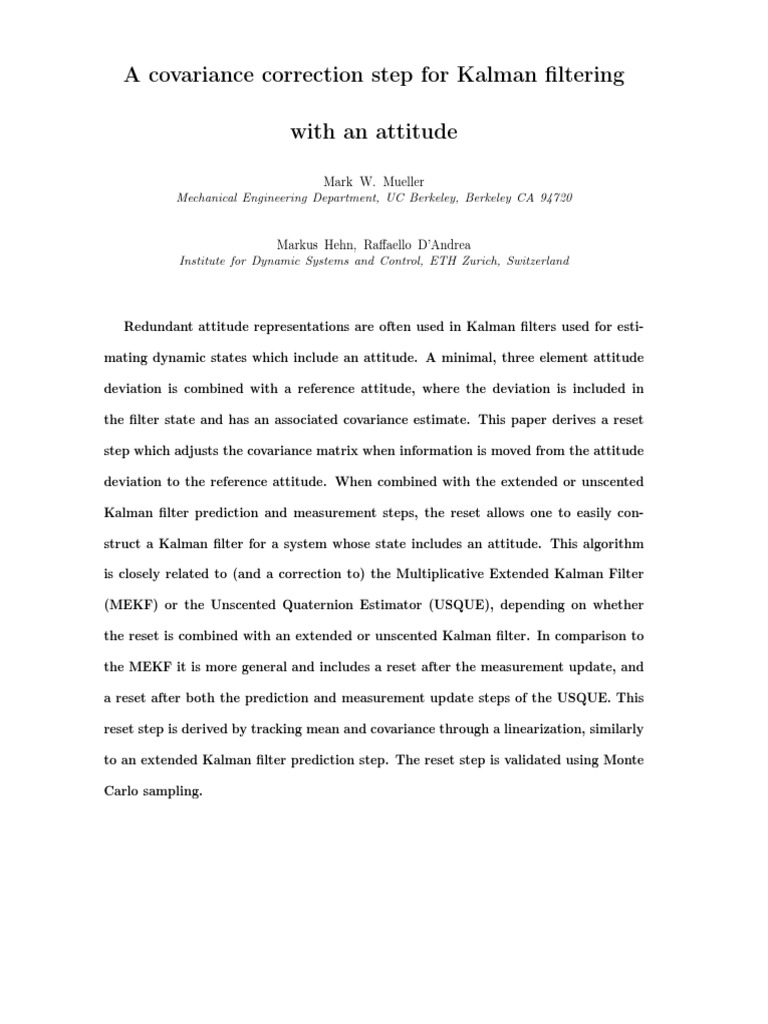 A Covariance Correction Step For Kalman Filtering With An Attitude | PDF | Kalman Filter ...
