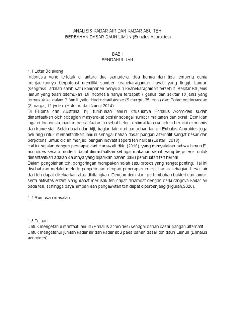 Analisis Kadar Air Dan Kadar Abu Teh | PDF Analisis Kadar Air Dan Kadar Abu Teh | PDF