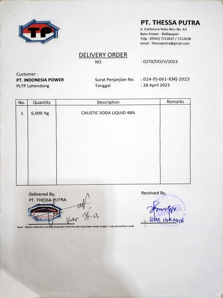 Surat Jalan PT Thessa April | PDF