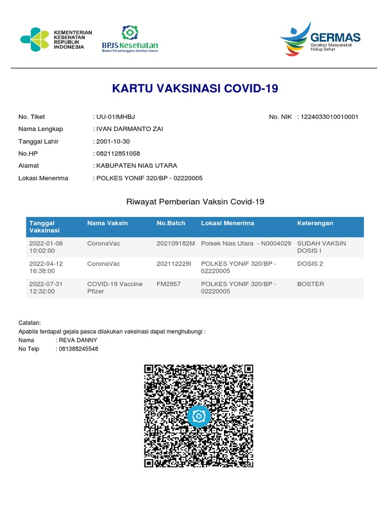 Kartu Vaksinasi COVID-19 Ivan Zai | PDF