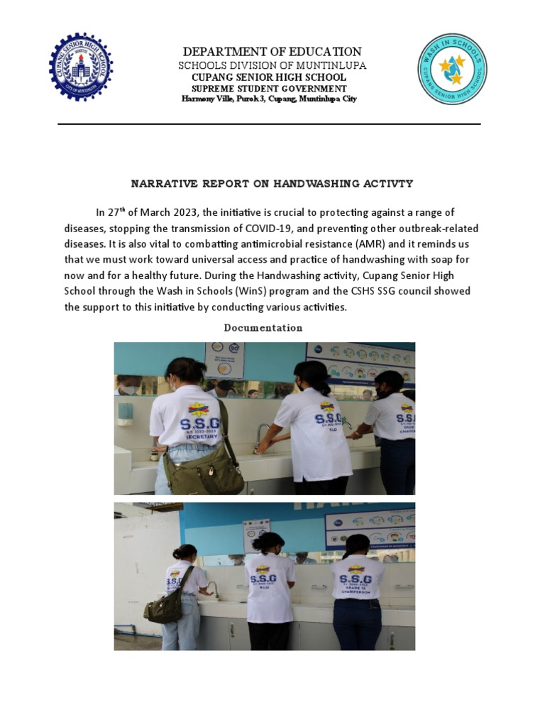 Narrative Report in Handwashing Activity | PDF | Hand Washing | Health ...