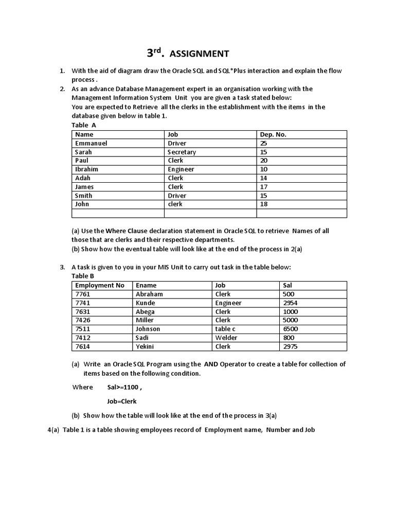 3rd Assignment Dbms Download Free Pdf Databases Sql 