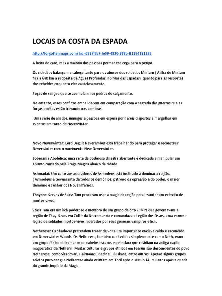 Locais Da Costa Da Espada | PDF | Dragão | Morte