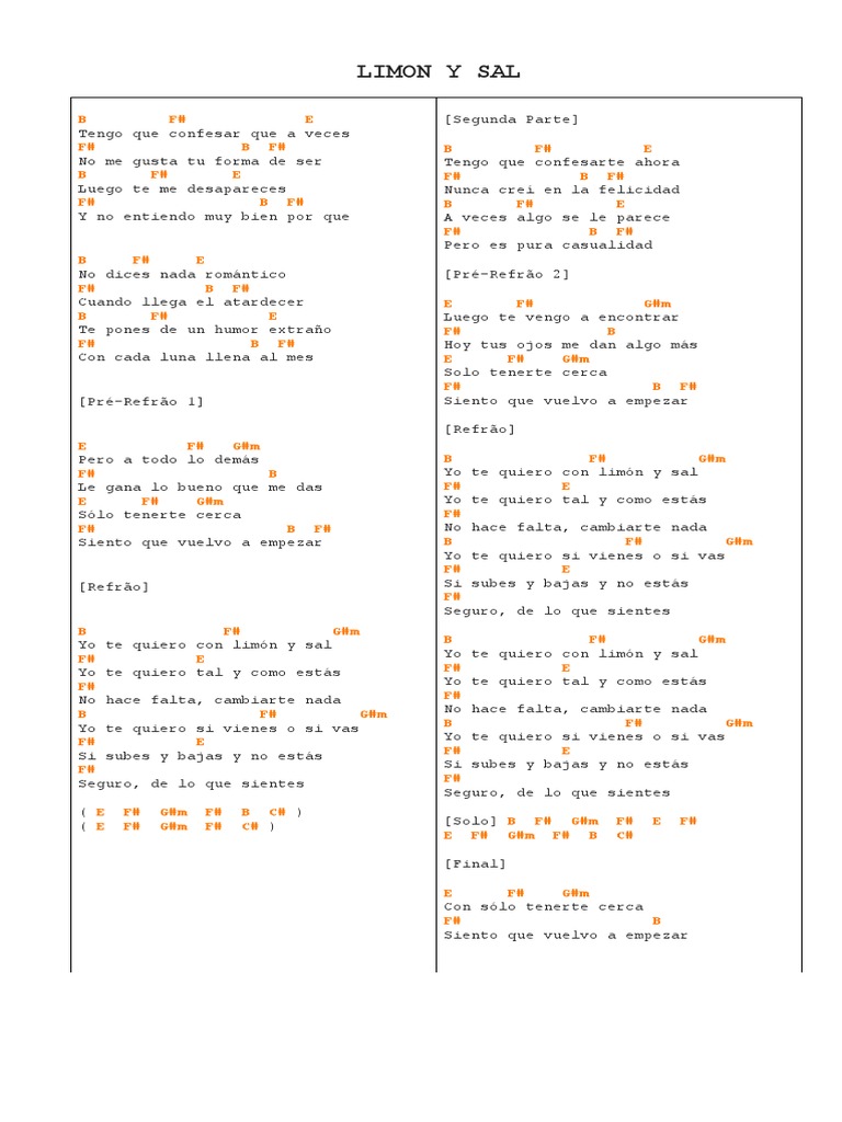 Letra de "Limón y Sal" | PDF