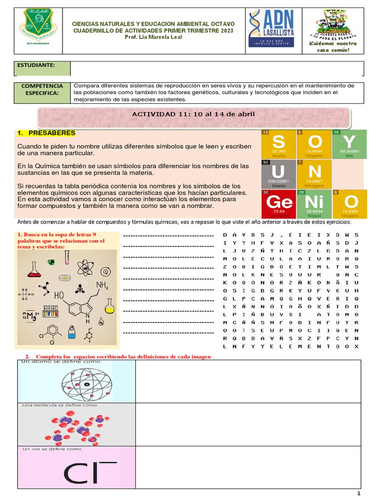 Actividad 11 Lenguaje Quimica 8a - It 2023 | PDF | Compuestos químicos ...