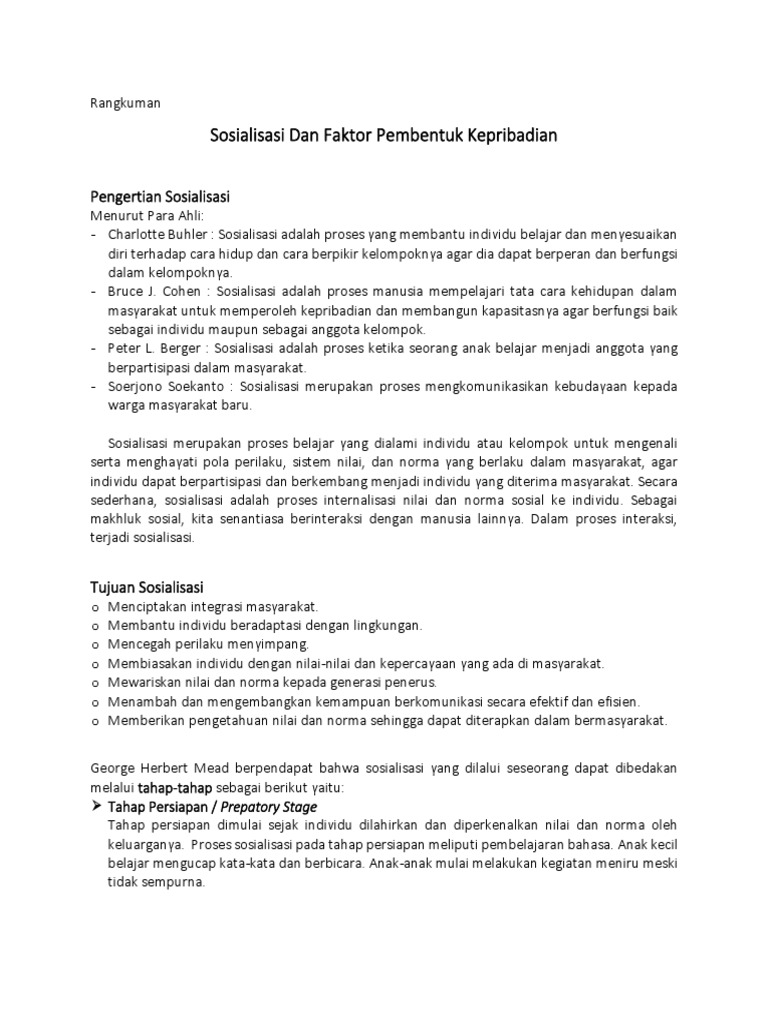 Rangkuman Materi Sosialisasi | PDF