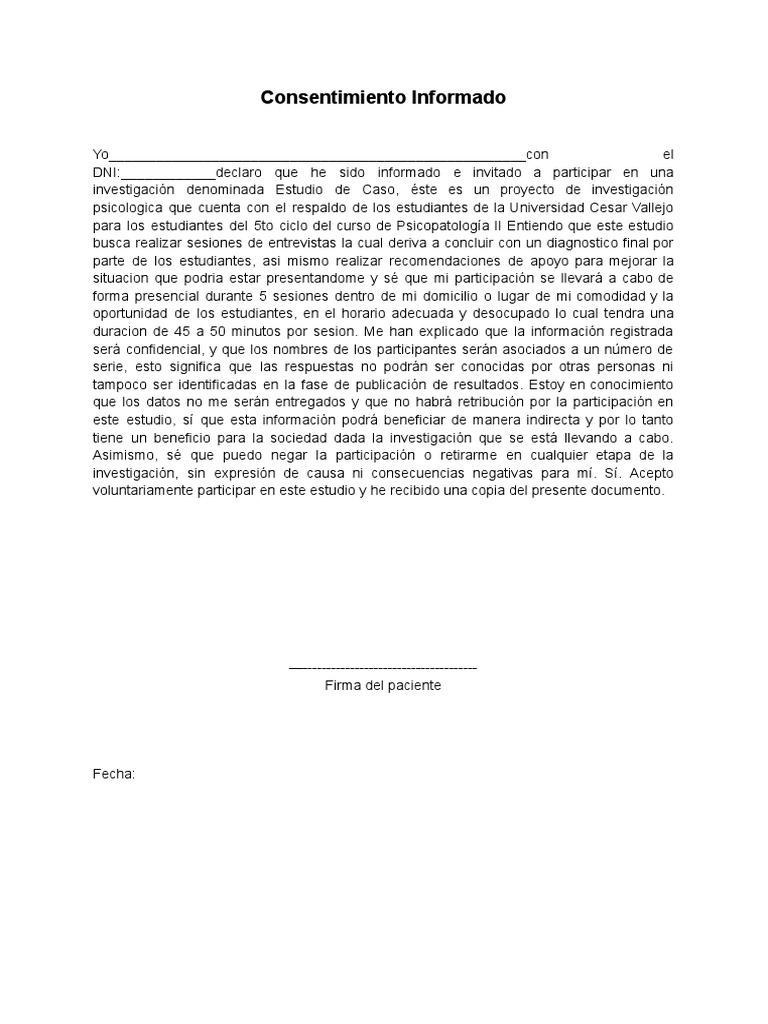 Consentimiento Informado MODELO ADULTO | PDF
