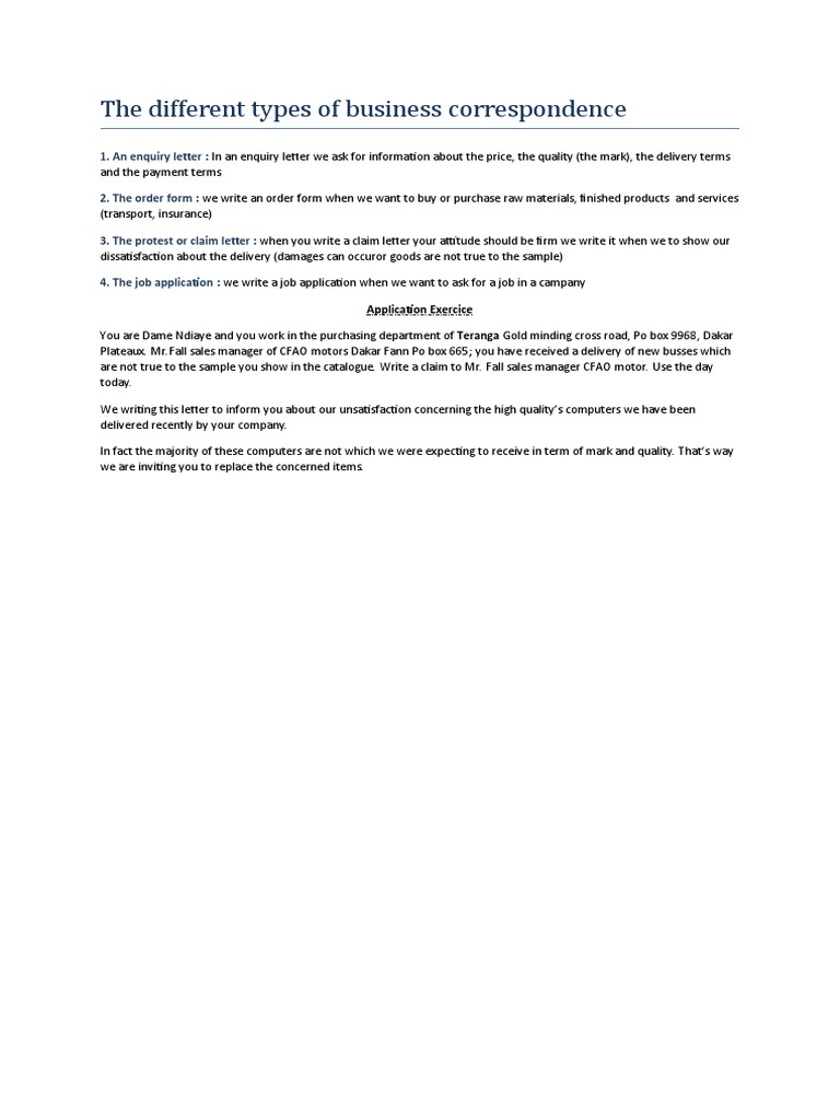 The Different Types of Business Correspondence | PDF | Business | Law