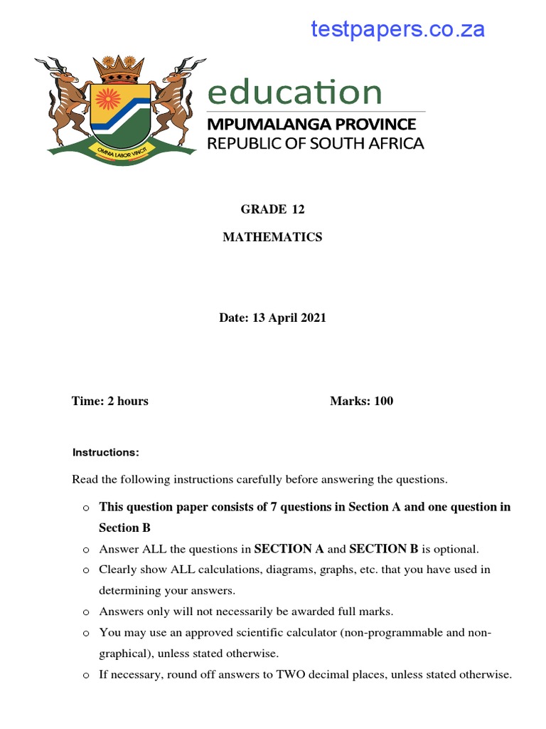 Maths April QP & Memo Gauteng 2021 Gr12 | PDF | Circle | Mathematics