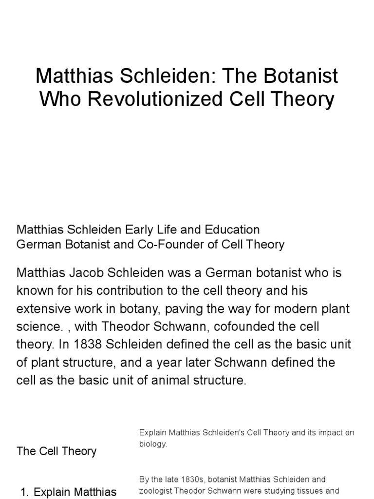 Matthias Schleiden - The Botanist Who Revolutionized Cell Theory | PDF ...