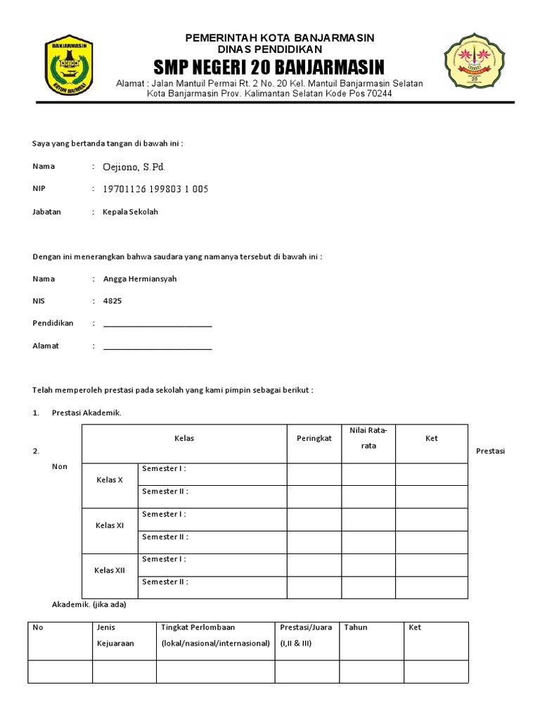 Surat Keterangan Prestasi | PDF
