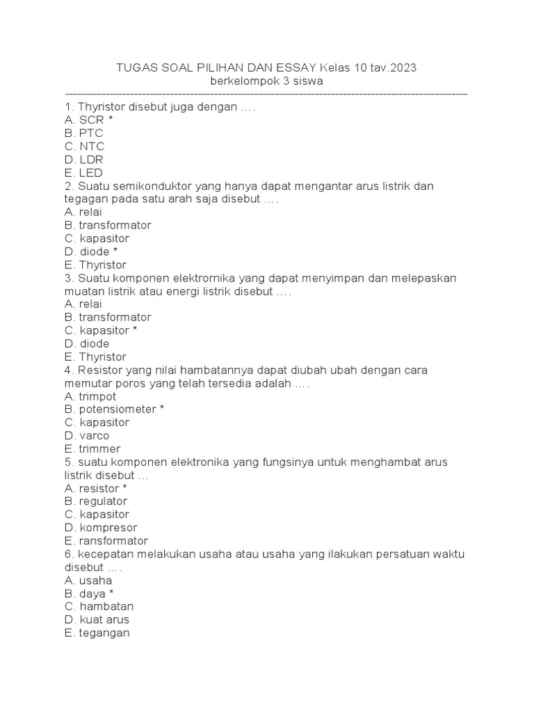Soal Esaay 10 Dan Jawabanya 10 Tav Mas 23 | PDF