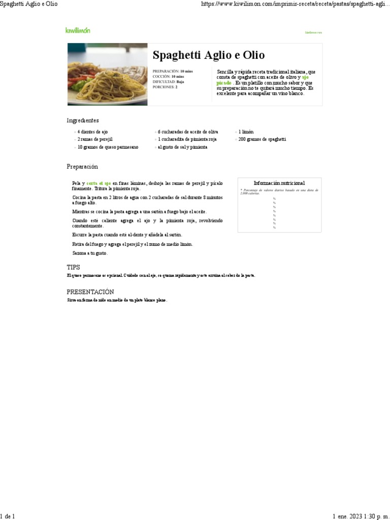 Spaghetti Aglio e Olio | PDF | Espaguetis | Pasta