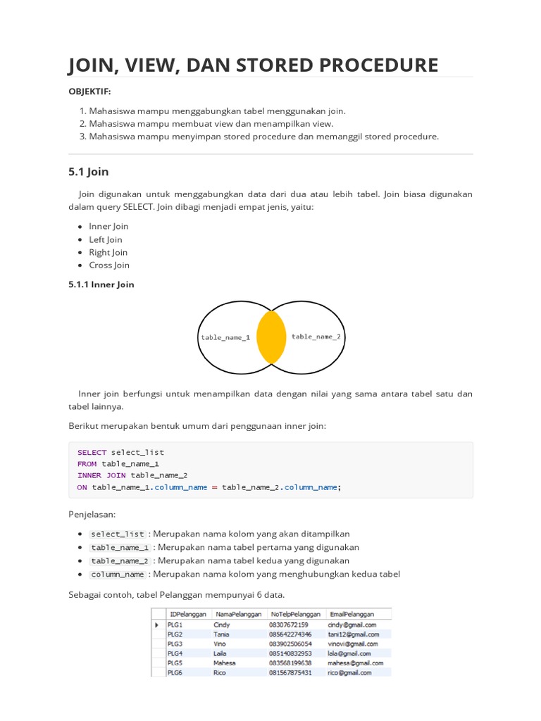 TOPIK 5. Join, View, Dan Stored Procedure | PDF