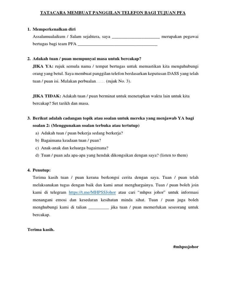 Tatacara Membuat Panggilan Telefon Bagi Tujuan Pfa Pdf