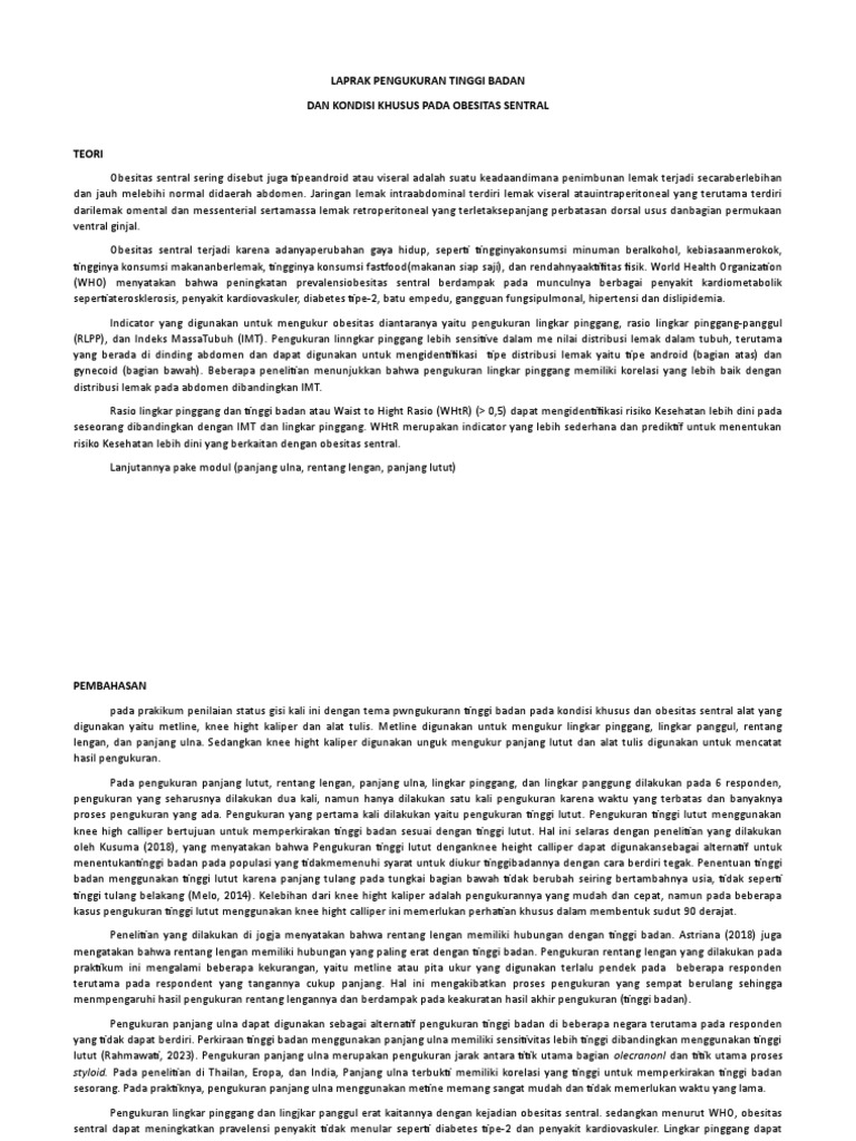 Pengukuran Tinggi Badan dan Obesitas Sentral | PDF | Kesehatan Holistik