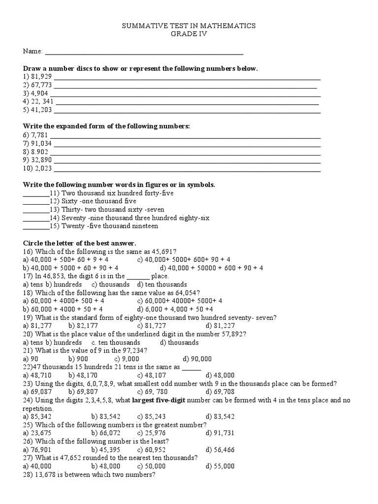 Summative Test in Mathematics | PDF | Numbers | Mathematics