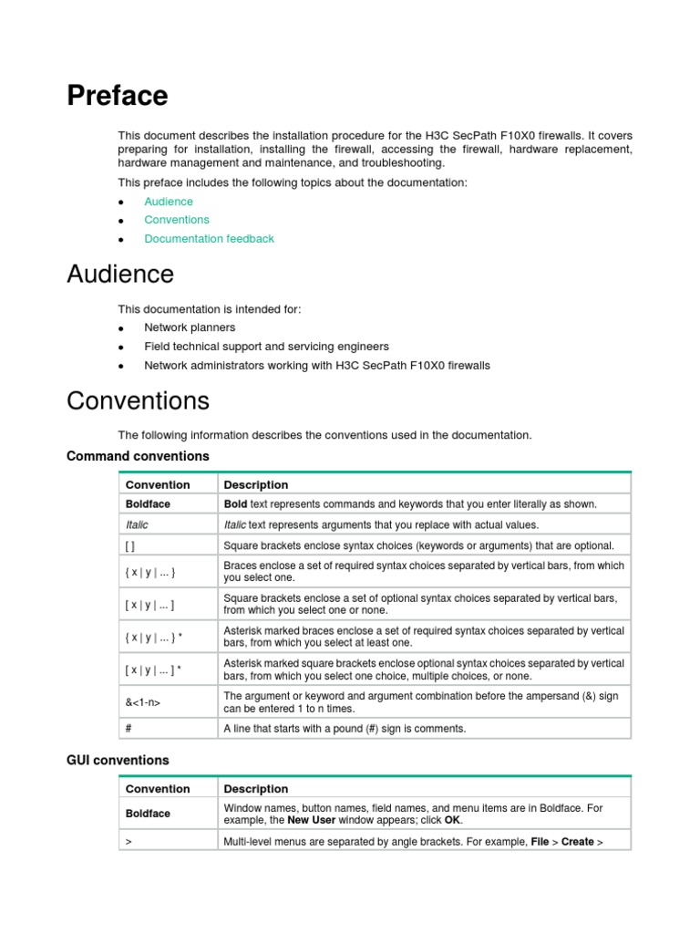 H3C SecPath F1000-AI-X0 Firewall Series Installation Guide-6W104 | Download Free PDF ...