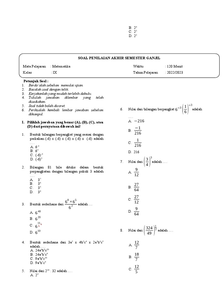 Soal PAS Kelas 9 | PDF