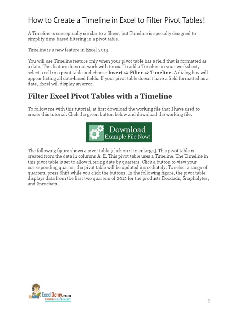 18 How To Create A Timeline In Excel To Filter Pivot Tables Pdf Microsoft Excel Software