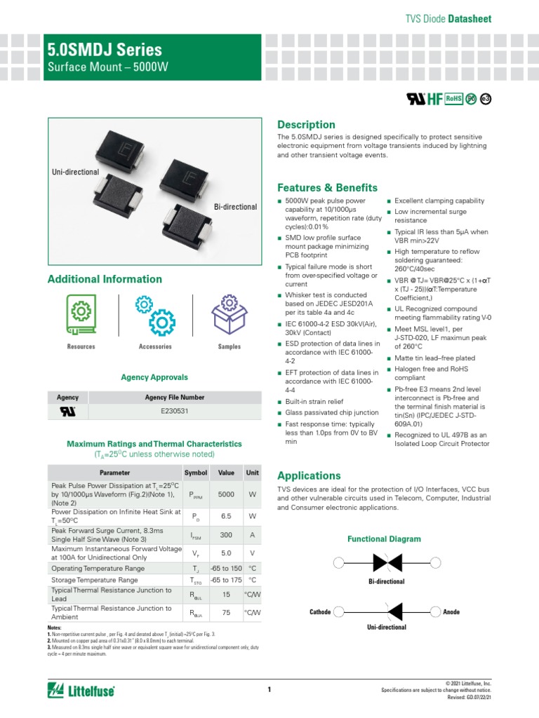 5.0SMDJ Series TVS Diode Datasheet | PDF | Diode | Materials Science