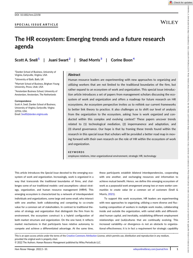 Human Resource Management - 2022 - Snell - The HR Ecosystem Emerging ...