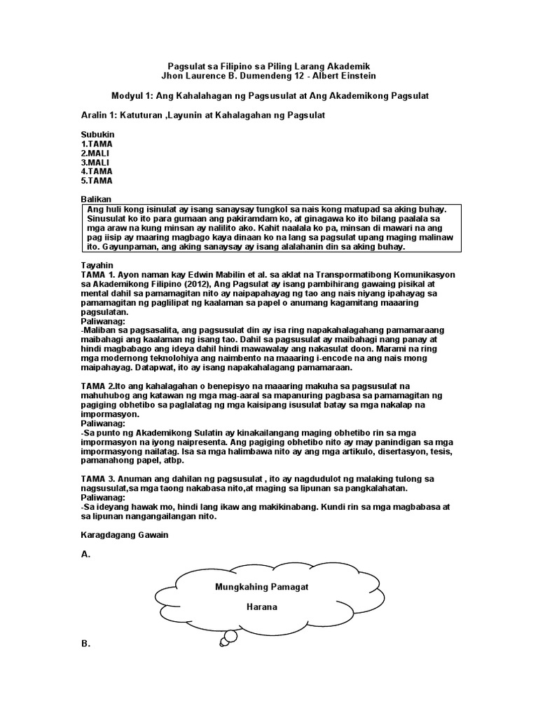 Pagsulat Sa Filipino Sa Piling Larang Akademik | PDF