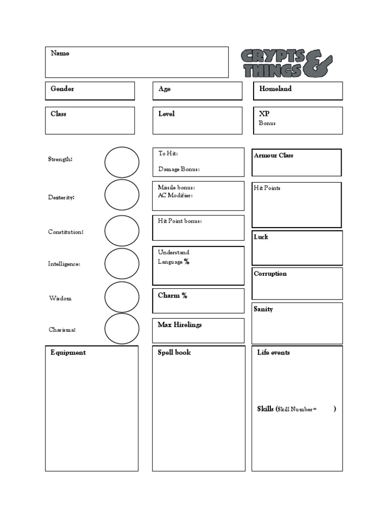 Crypts and Things OSR Character Sheet | PDF