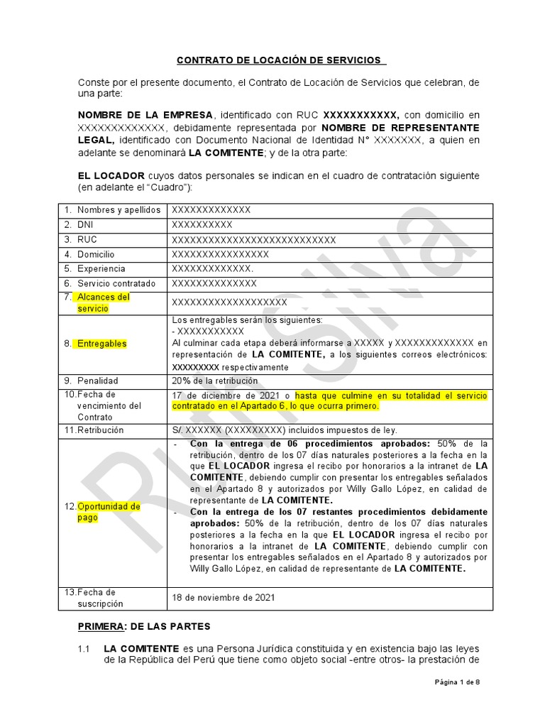 Modelo Contrato Locación de Servicios | PDF | Daños y perjuicios | Cheque