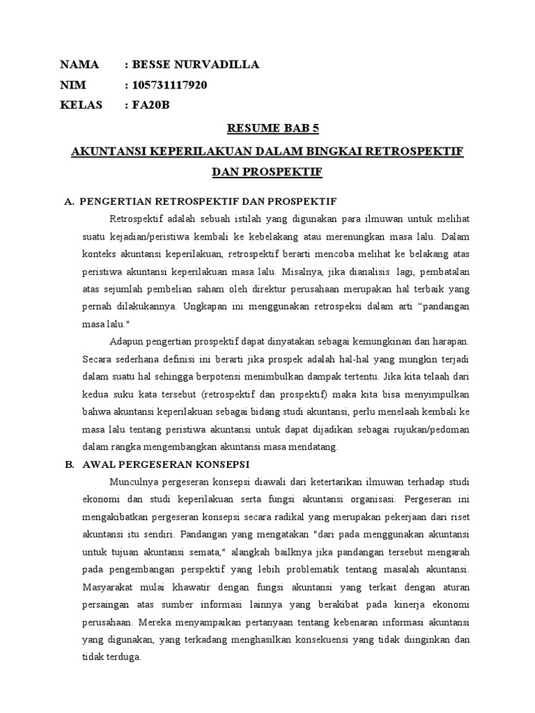 Tugas RMK Bab 5 Ak - Keperilakuan (Besse Nurvadilla - Fa20b) | PDF | Pengelolaan Keuangan & Uang