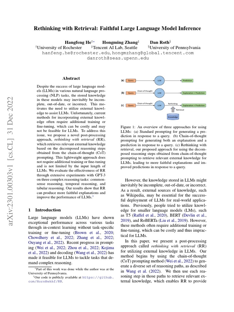 Rethinking With Retrieval - Faithful Large Language Model Inference | PDF | Reason | Knowledge